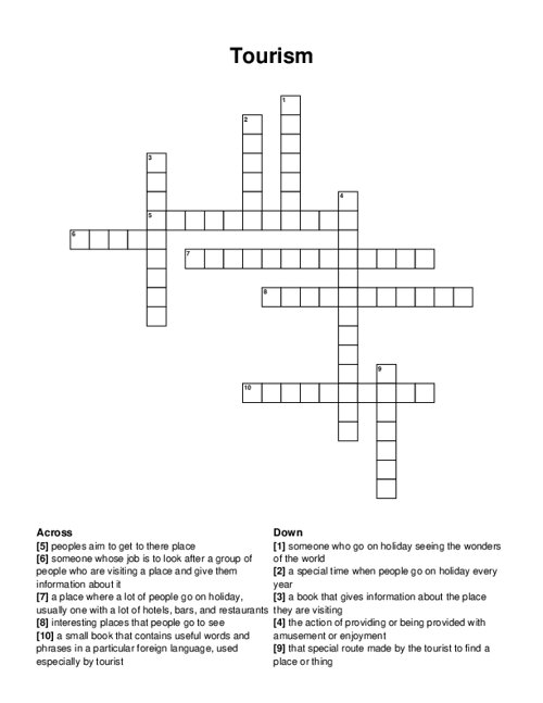Tourism Crossword Puzzle Tourism Crossword Puzzle
