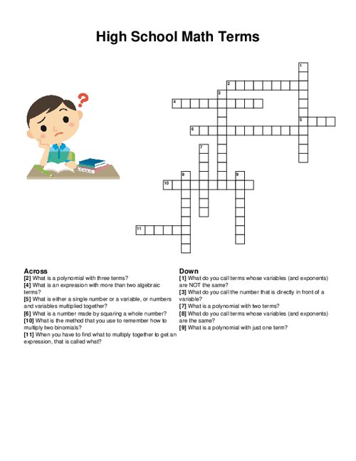 Trigonometric Functions Crossword Puzzle