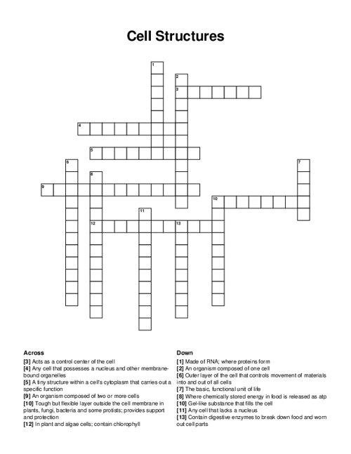 Cell Structures Crossword Puzzle