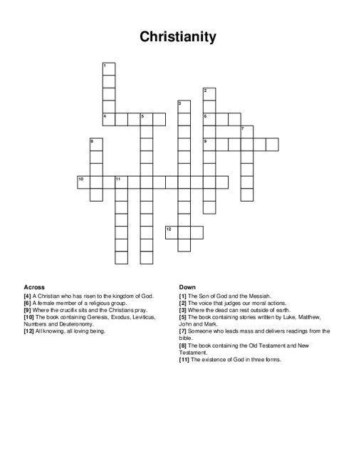 Christianity Crossword Puzzle Christianity Crossword Puzzle