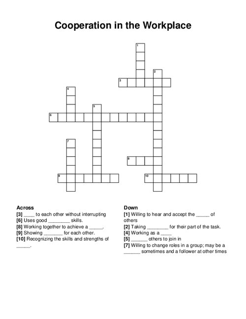 Cooperation In The Workplace Crossword Puzzle Cooperation In The Workplace Crossword Puzzle