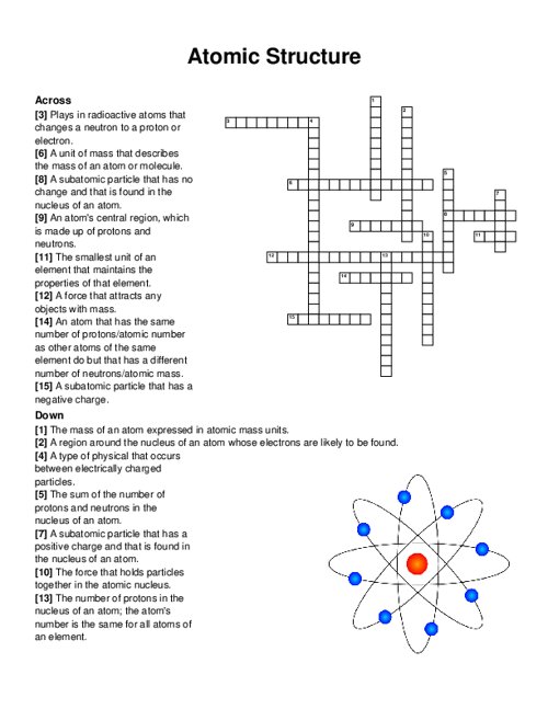 Atomic Structure Crossword Puzzle Atomic Structure Crossword Puzzle