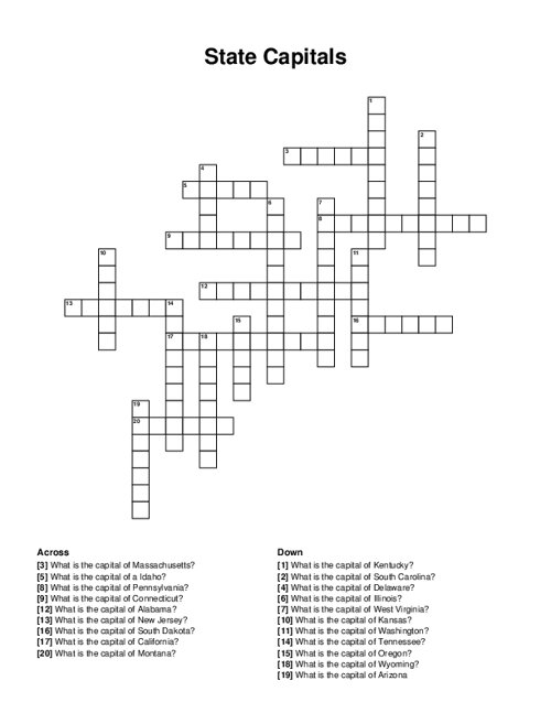 State Capitals Crossword Puzzle State Capitals Crossword Puzzle