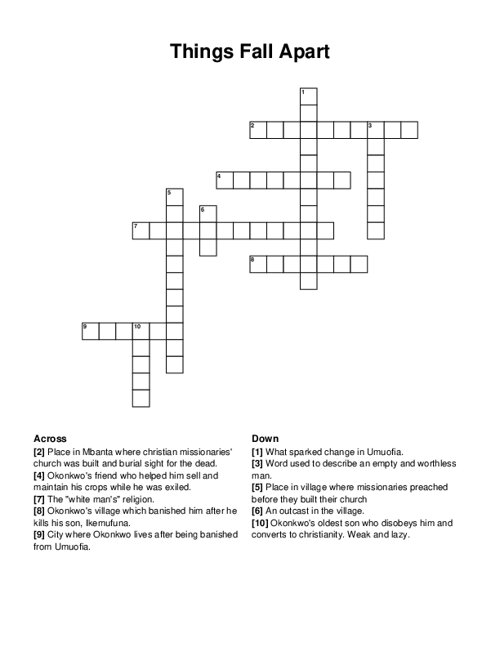 Things Fall Apart Crossword Puzzle Things Fall Apart Crossword Puzzle