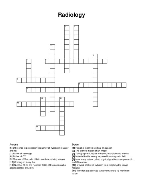 Radiology Crossword Puzzle Radiology Crossword Puzzle
