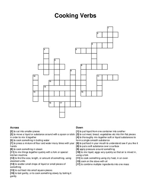 Cooking Verbs Crossword Puzzle Cooking Verbs Crossword Puzzle