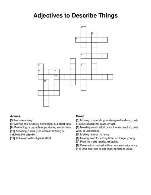 Adjectives To Describe Things Crossword Puzzle Adjectives To Describe Things Crossword Puzzle