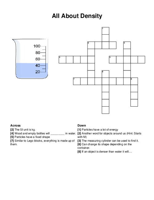 All About Density Crossword Puzzle