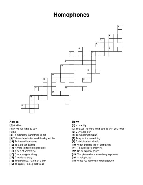 Homophones Crossword Puzzle Homophones Crossword Puzzle