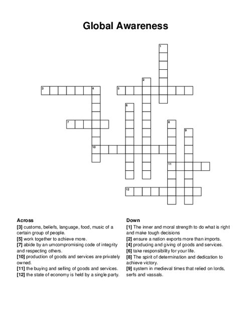 Global Awareness Crossword Puzzle Global Awareness Crossword Puzzle