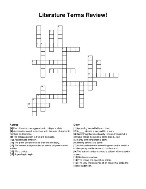 Story Elements Crossword Puzzle