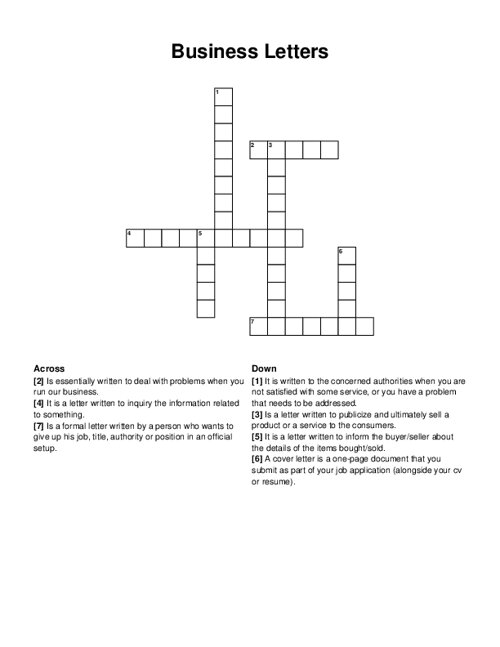 Business Letters Crossword Puzzle Business Letters Crossword Puzzle