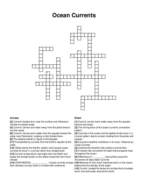 Ocean Currents Crossword Puzzle Ocean Currents Crossword Puzzle