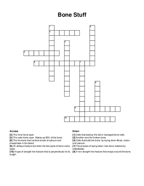 Bone Stuff Crossword Puzzle Bone Stuff Crossword Puzzle