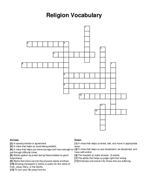 Religion Vocabulary Crossword Puzzle Religion Vocabulary Crossword Puzzle