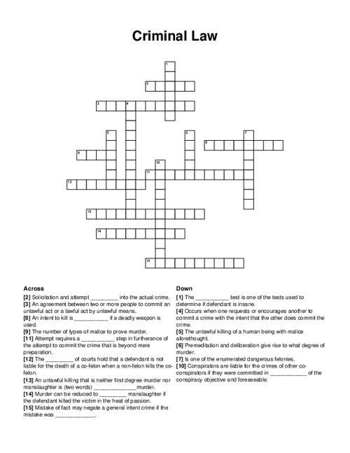 Criminal Law Crossword Puzzle Criminal Law Crossword Puzzle