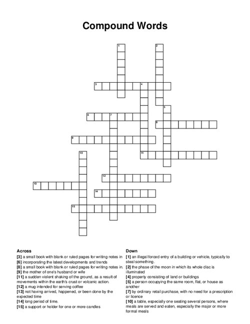 Compound Words Crossword Puzzle Compound Words Crossword Puzzle