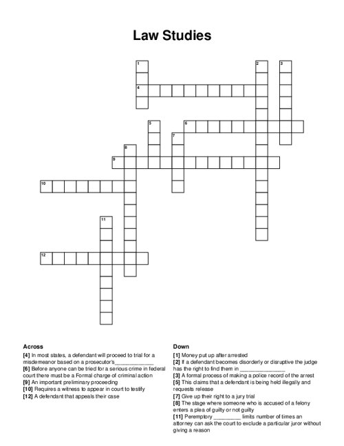 Law Studies Crossword Puzzle Law Studies Crossword Puzzle