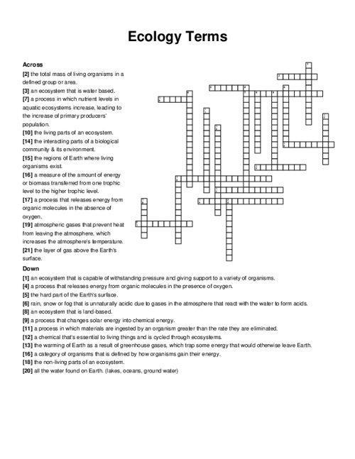Ecology Terms Crossword Puzzle Ecology Terms Crossword Puzzle