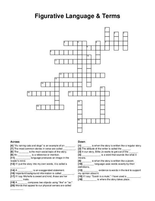 Figurative Language Terms Crossword Puzzle Figurative Language Terms Crossword Puzzle