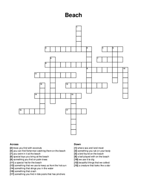 Beach Crossword Puzzle