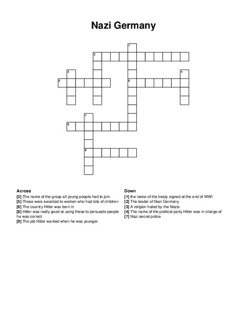 Nazi Germany Crossword Puzzle Nazi Germany Crossword Puzzle