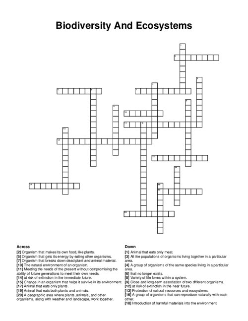 Biodiversity And Ecosystems Crossword Puzzle