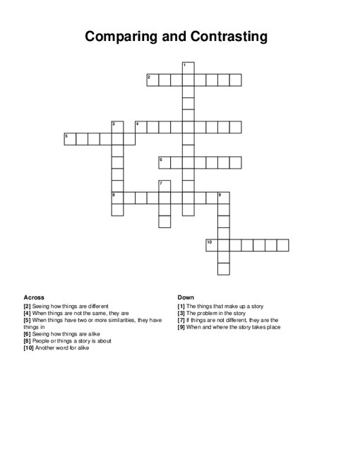 Comparing And Contrasting Crossword Puzzle Comparing And Contrasting Crossword Puzzle