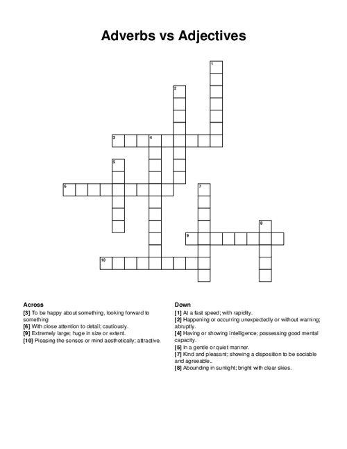 Adverbs Vs Adjectives Crossword Puzzle