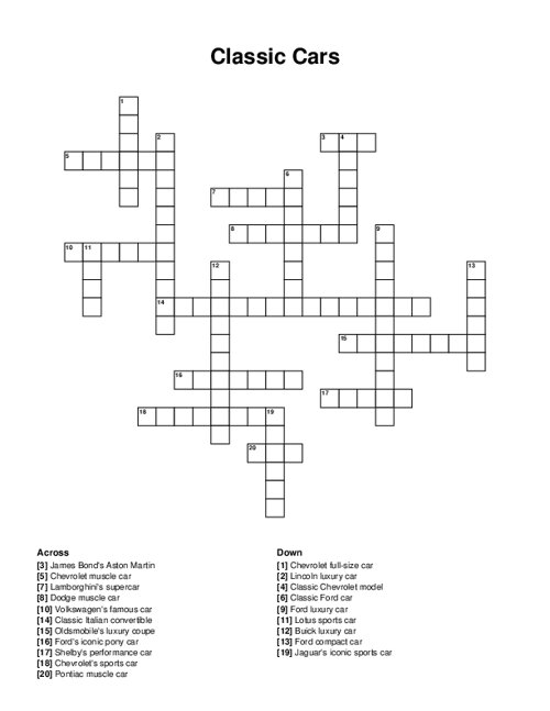 Classic Cars Crossword Puzzle Classic Cars Crossword Puzzle