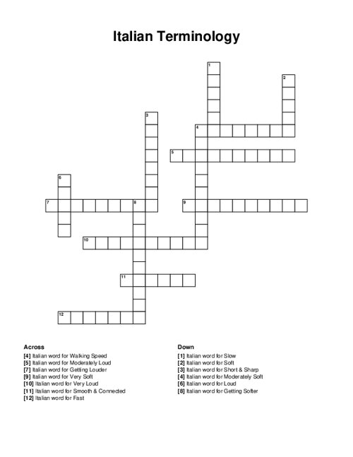 Italian Terminology Crossword Puzzle Italian Terminology Crossword Puzzle
