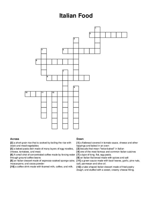 Italian Food Crossword Puzzle