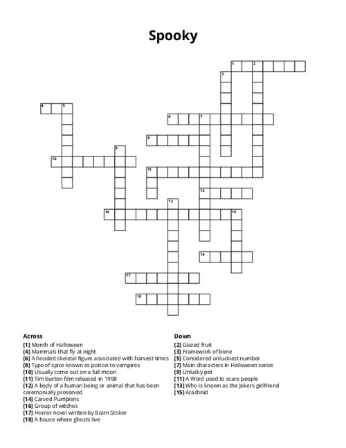 Spooky Crossword Puzzle Spooky Crossword Puzzle